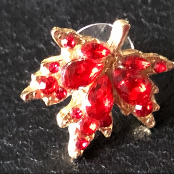 Uknown | Jewelry | New Rhinestones Maple Leaf Stud Earring Shiny Red Orange Gold Tone Fall ...